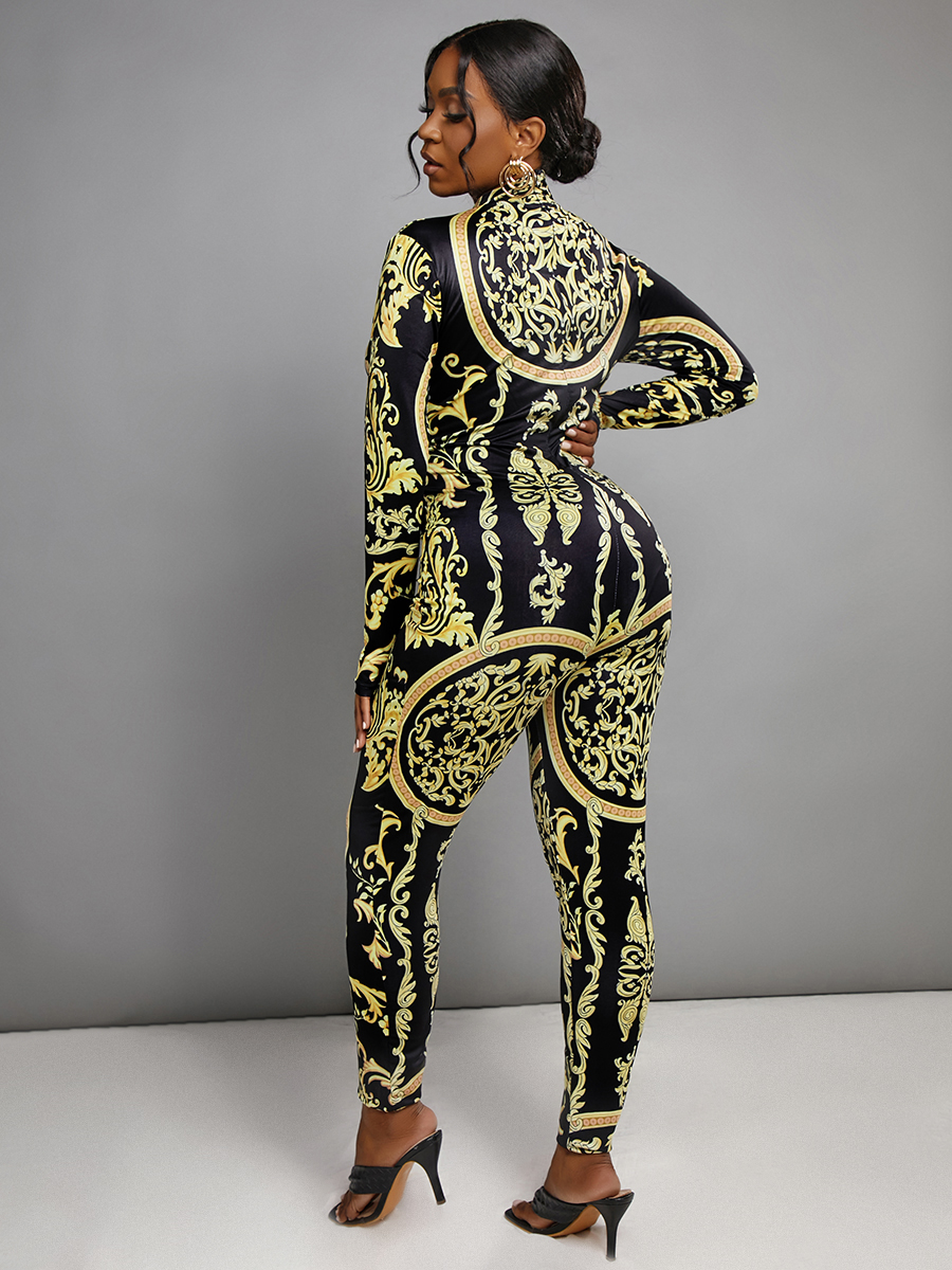 Lw Trendy Versace Print Skinny Yellow One Piece Jumpsuit Sale
