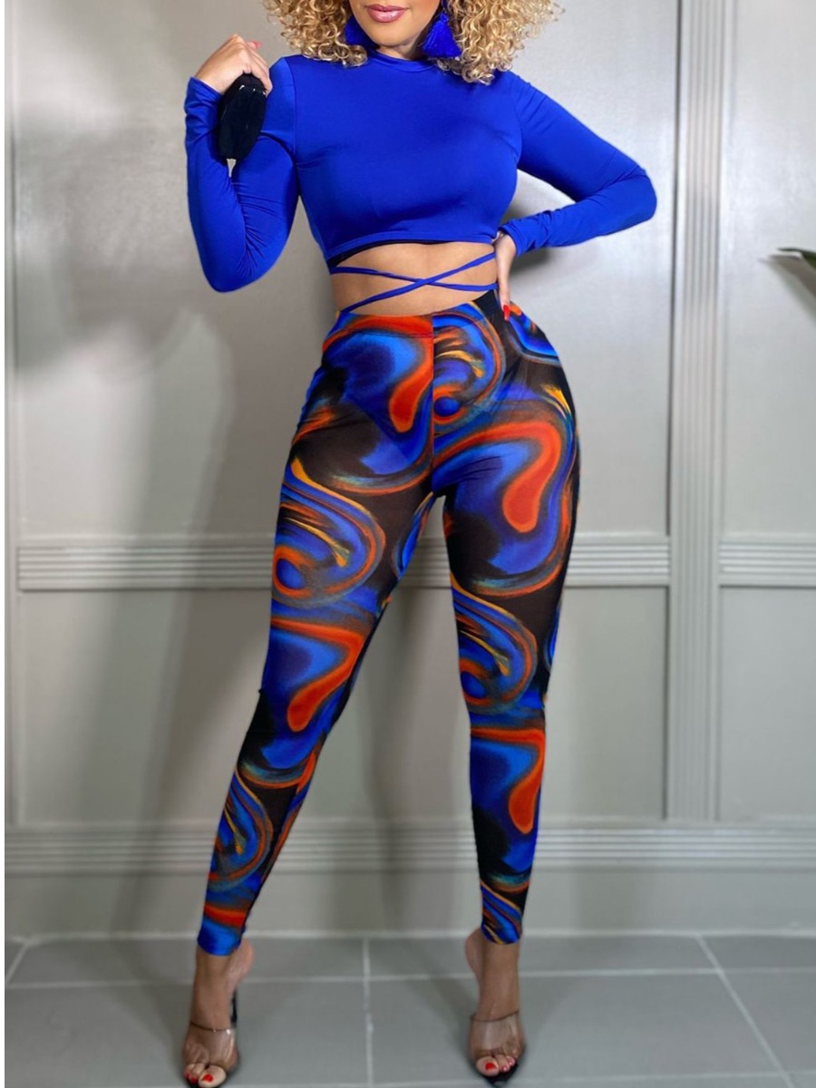 Lw Sxy Mixed Print Crop Top Pants Set Sale Lovelywholesale