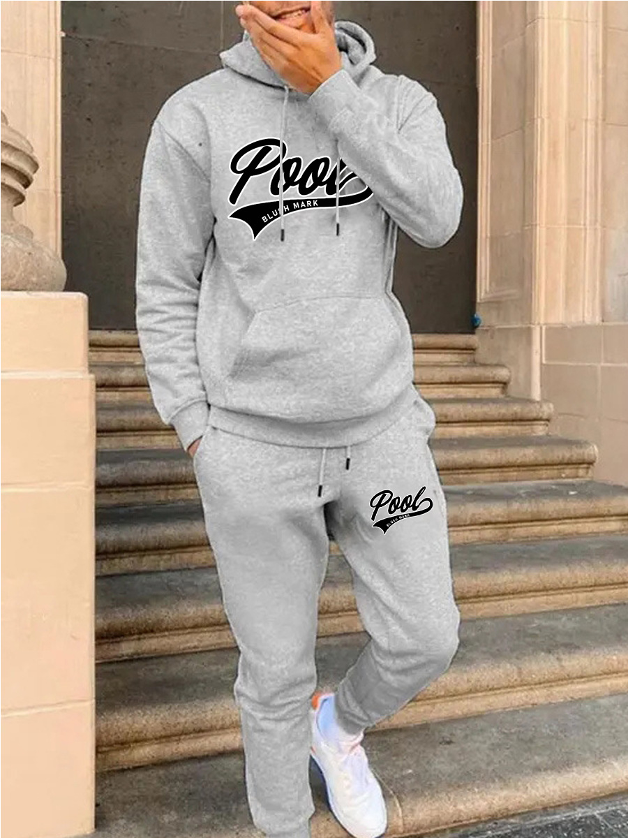 LW Men Letter Print Kangaroo Pocket Tracksuit Set Sale | LovelyWholesale